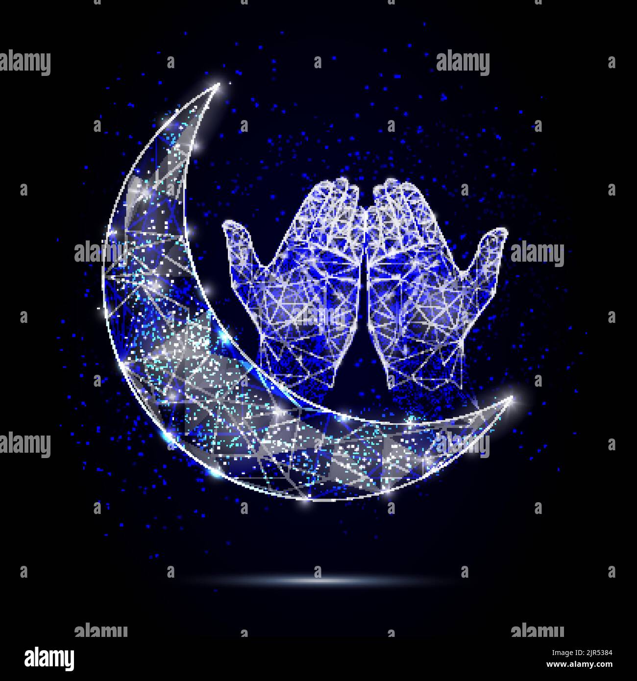 Vector polygonal art style muslim prayer hands with crescent moon. Low ...