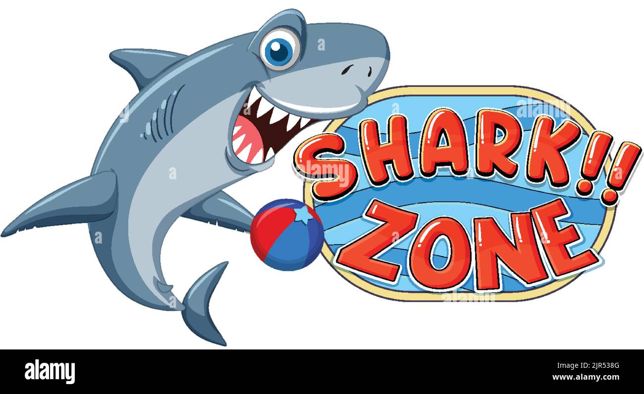 Shark zone icon with shark cartoon character illustration Stock Vector ...