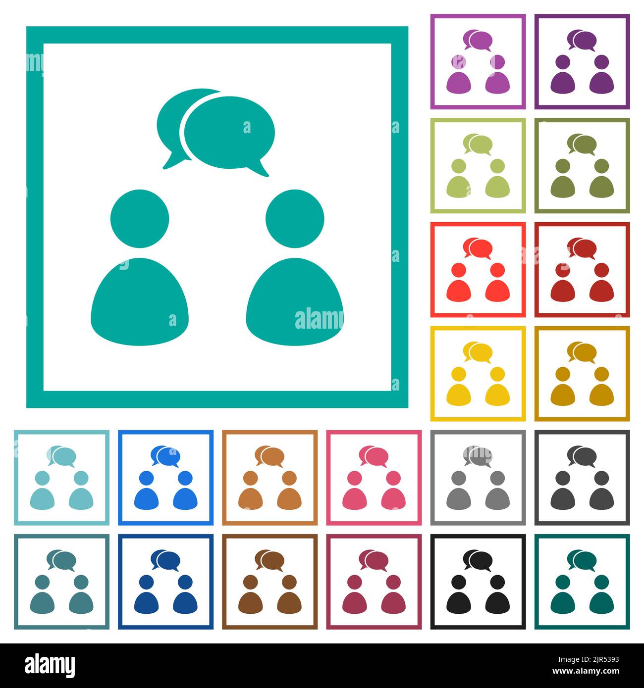 Two talking persons with oval bubbles solid flat color icons with ...