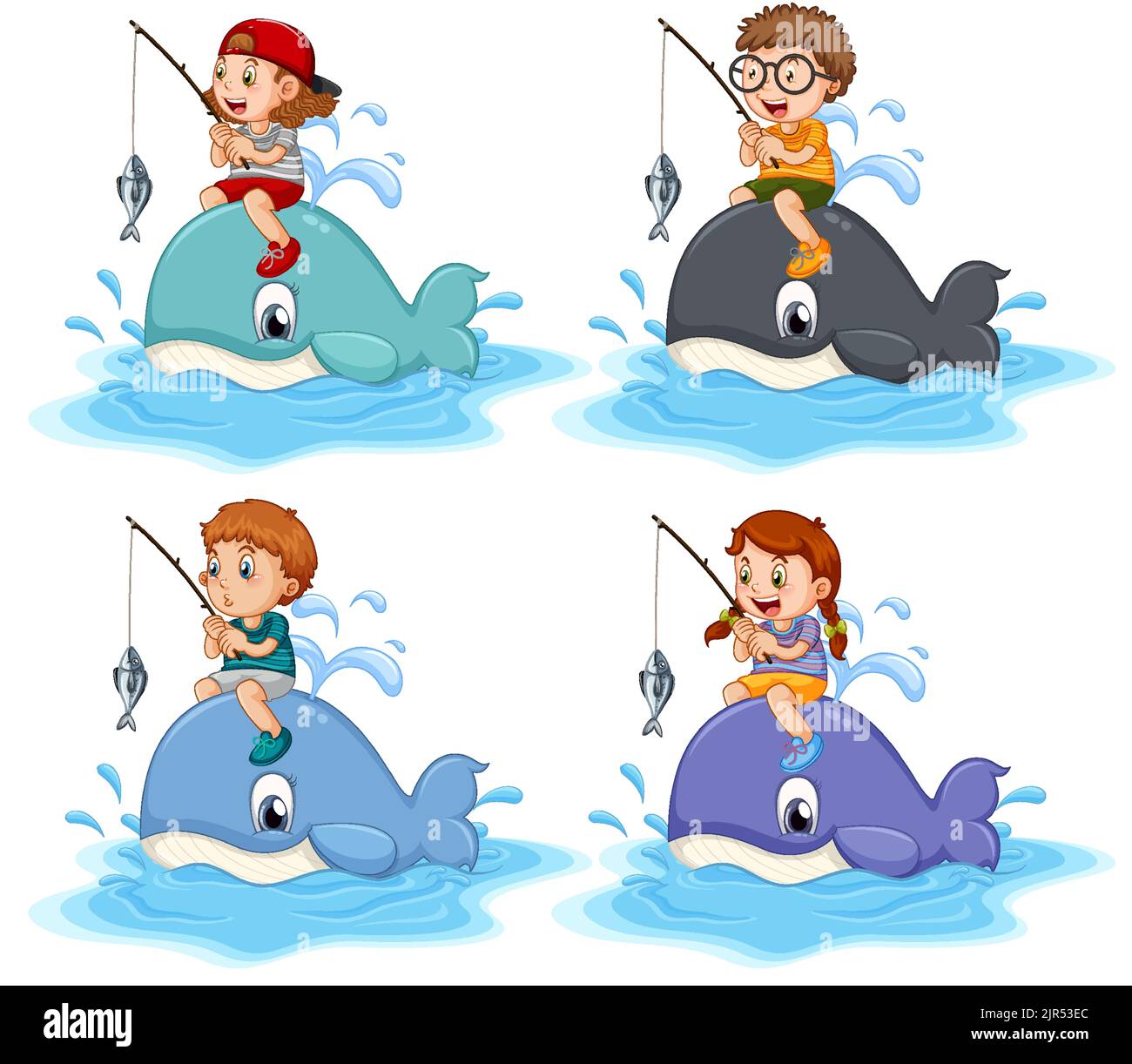 Different kids riding on whales illustration Stock Vector Image & Art ...