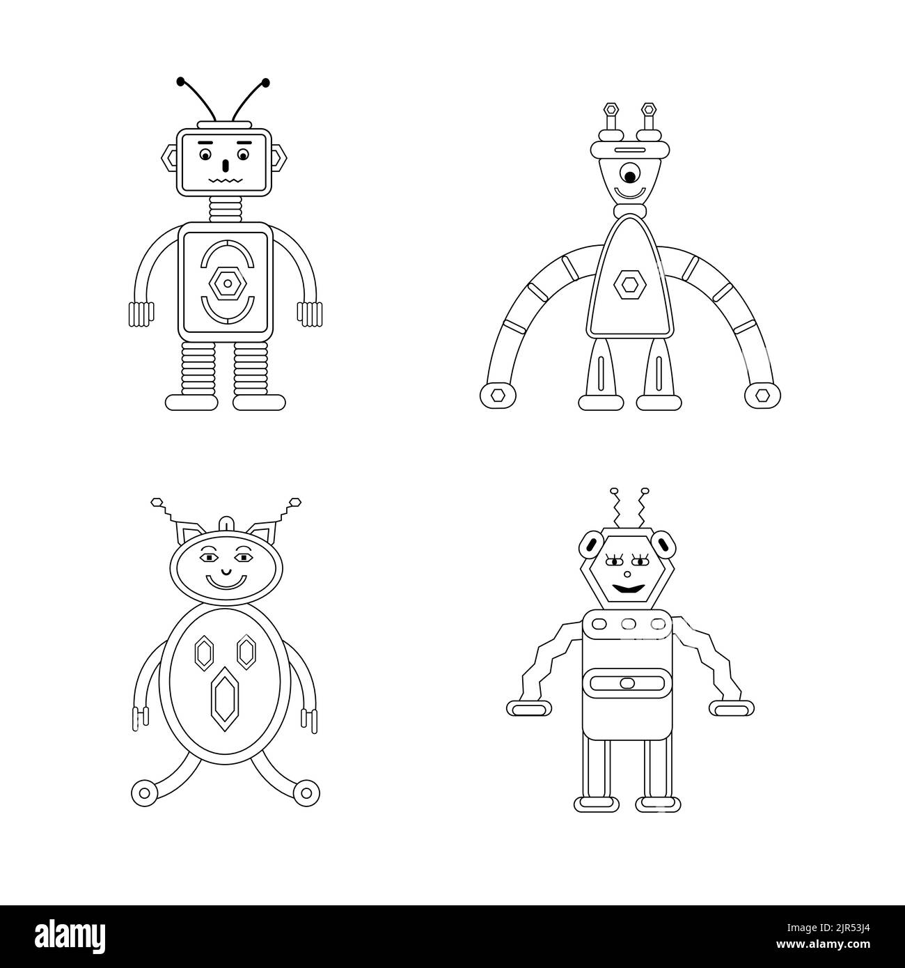 Coloring page outline of cartoon robots. Vector set for kids. Coloring ...
