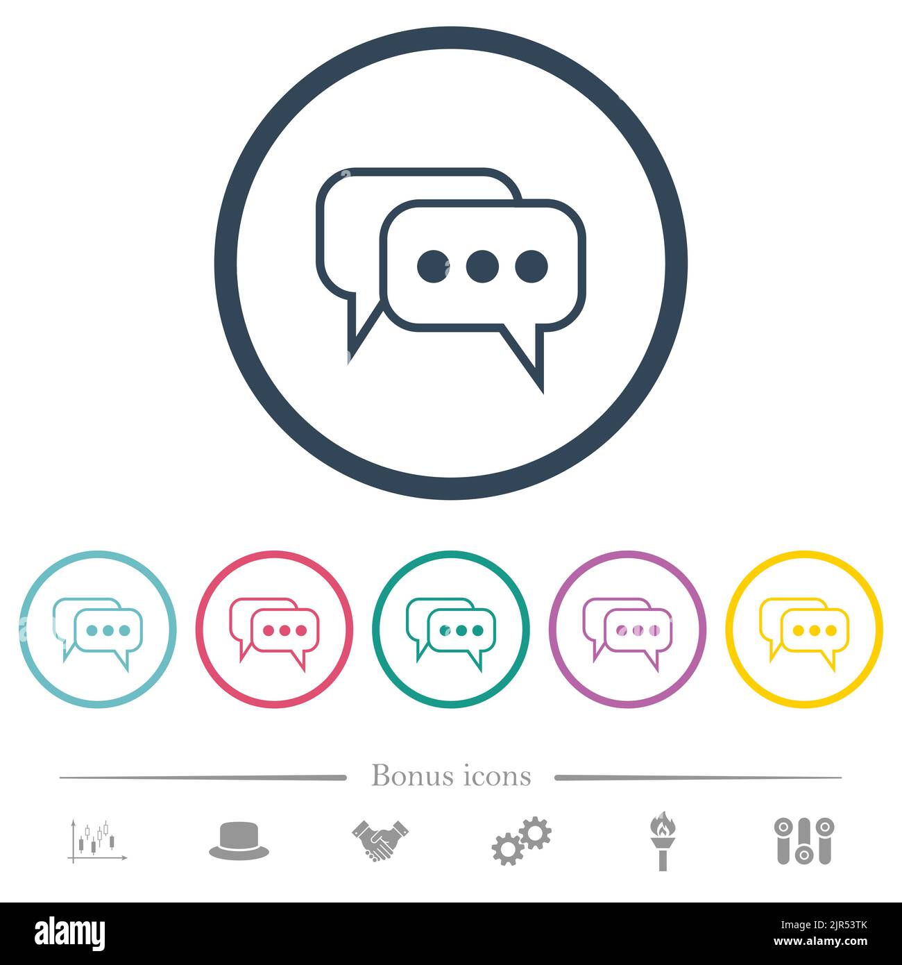 Two Rounded Square Active Chat Bubbles Outline Flat Color Icons In Round Outlines 6 Bonus Icons