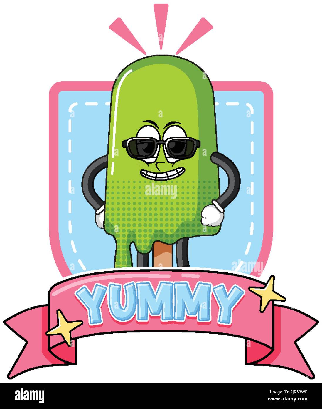 Ice cream cartoon character with yummy badge illustration Stock Vector ...