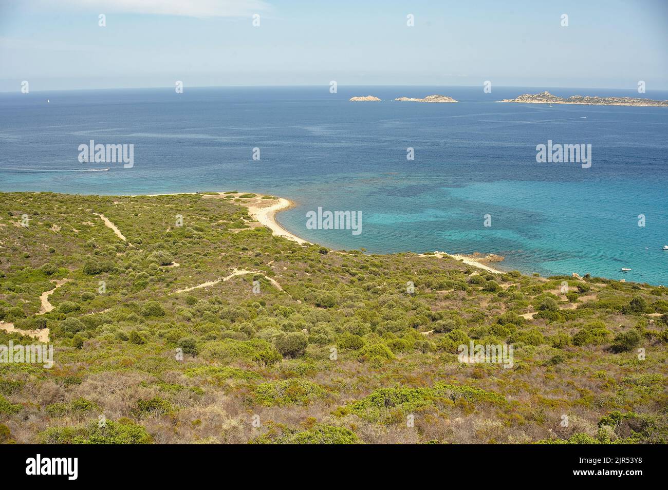 Aerial view of a portion of the southern coast of Sardinia during the ...