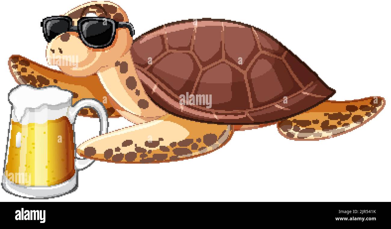 Cute turtle cartoon character drinking beer illustration Stock Vector ...