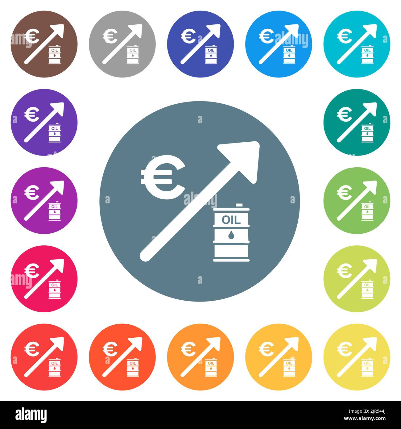 Rising oil energy european Euro prices flat white icons on round color ... Rising oil energy european Euro prices flat white icons on round color ...