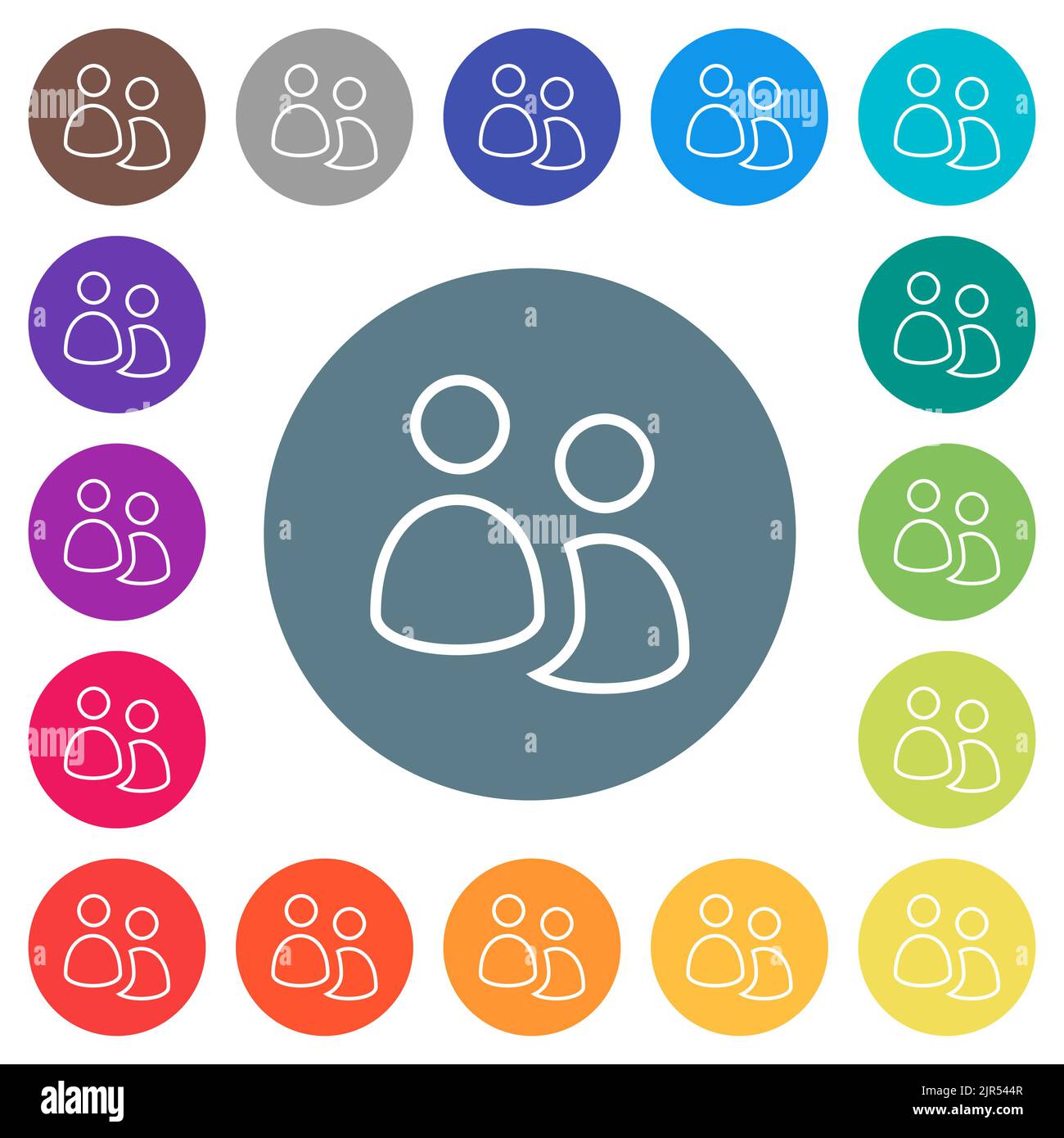 User group outline flat white icons on round color backgrounds. 17 ...