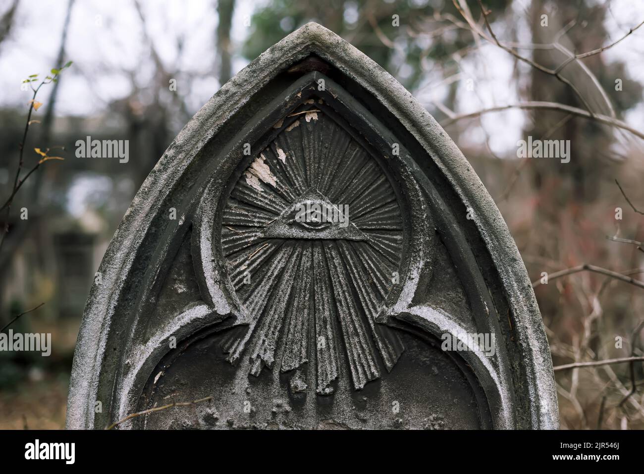 All-seeing Eye of God on Tombstone in Old Cemetery Stock Photo - Alamy
