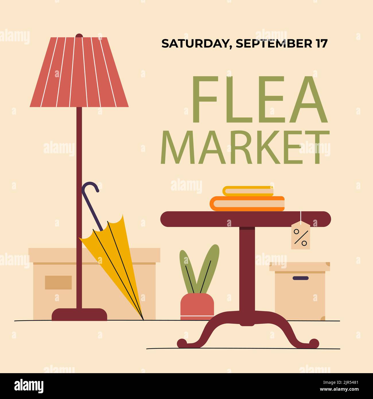 Flat posts set for second hand flea market event Vector illustration ...