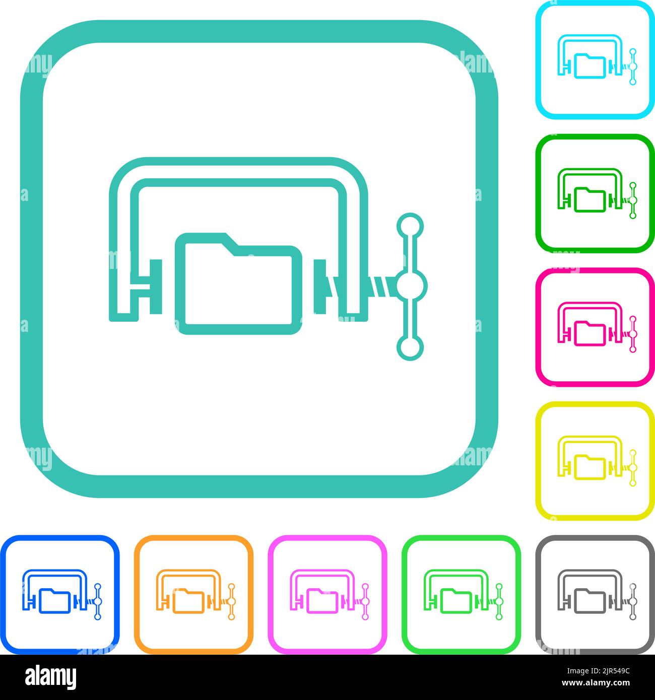 Folder compression outline vivid colored flat icons in curved borders ...