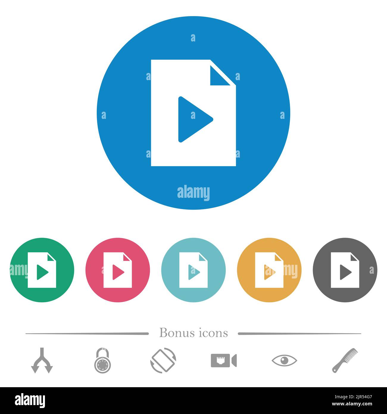 Playlist solid flat white icons on round color backgrounds. 6 bonus ...