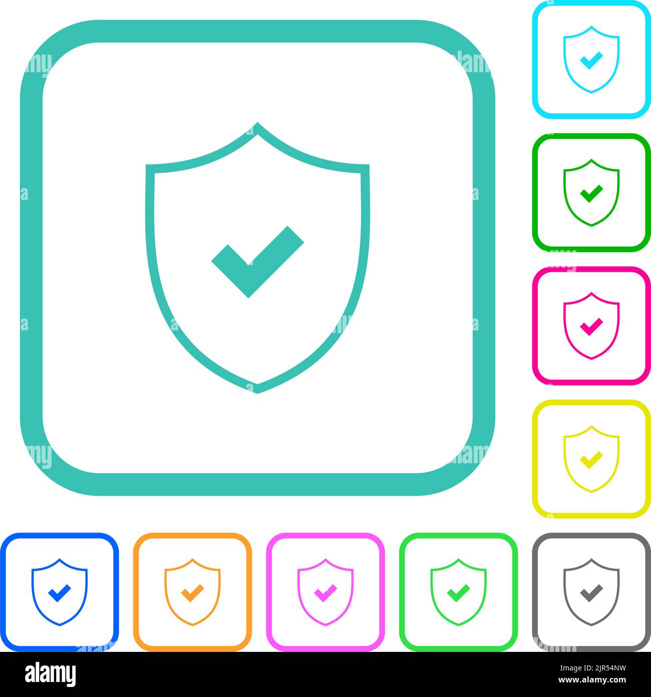 Active security outline vivid colored flat icons in curved borders on ...