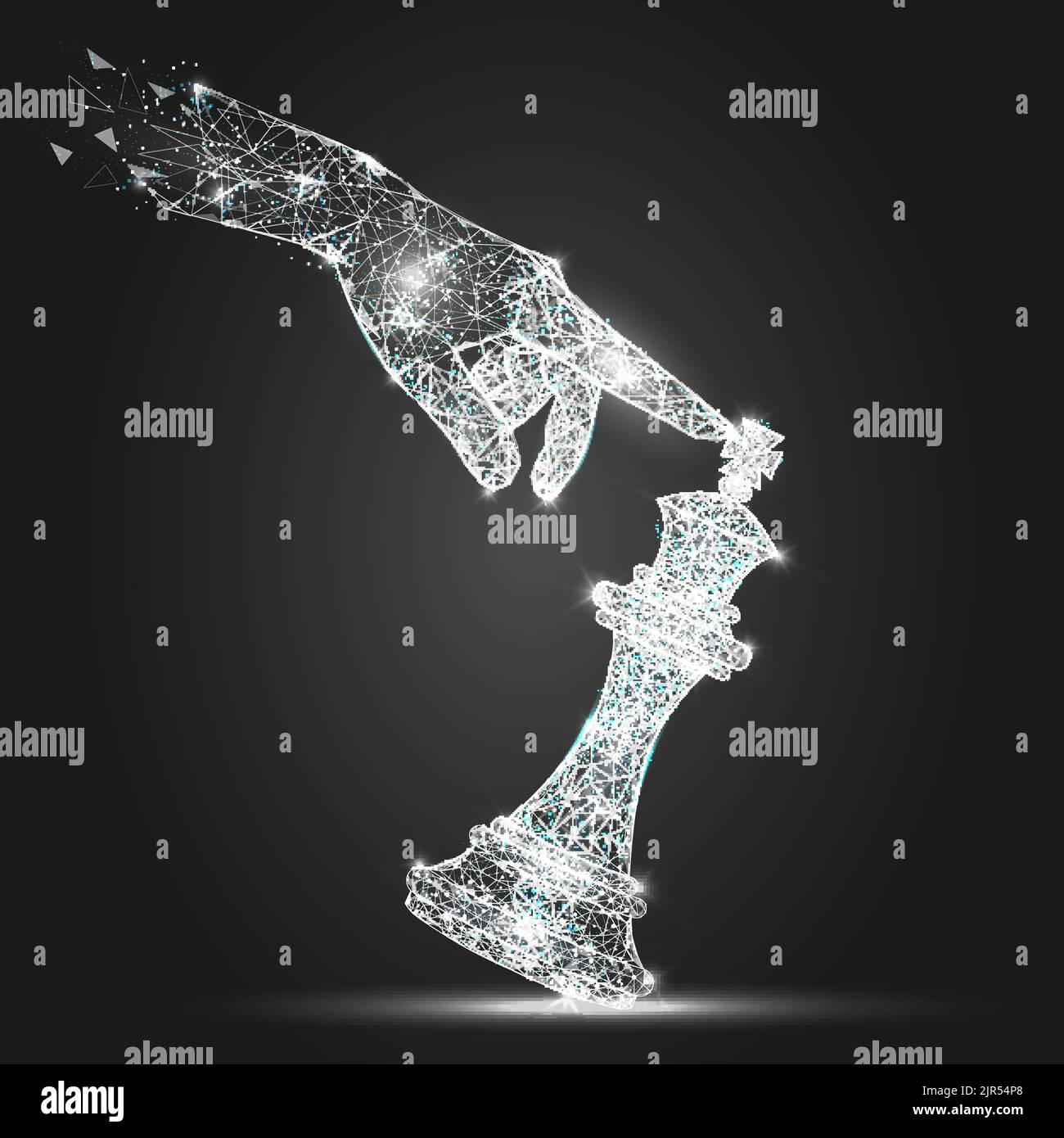 Vector polygonal art style human hand tilting king chess piece. Low ...