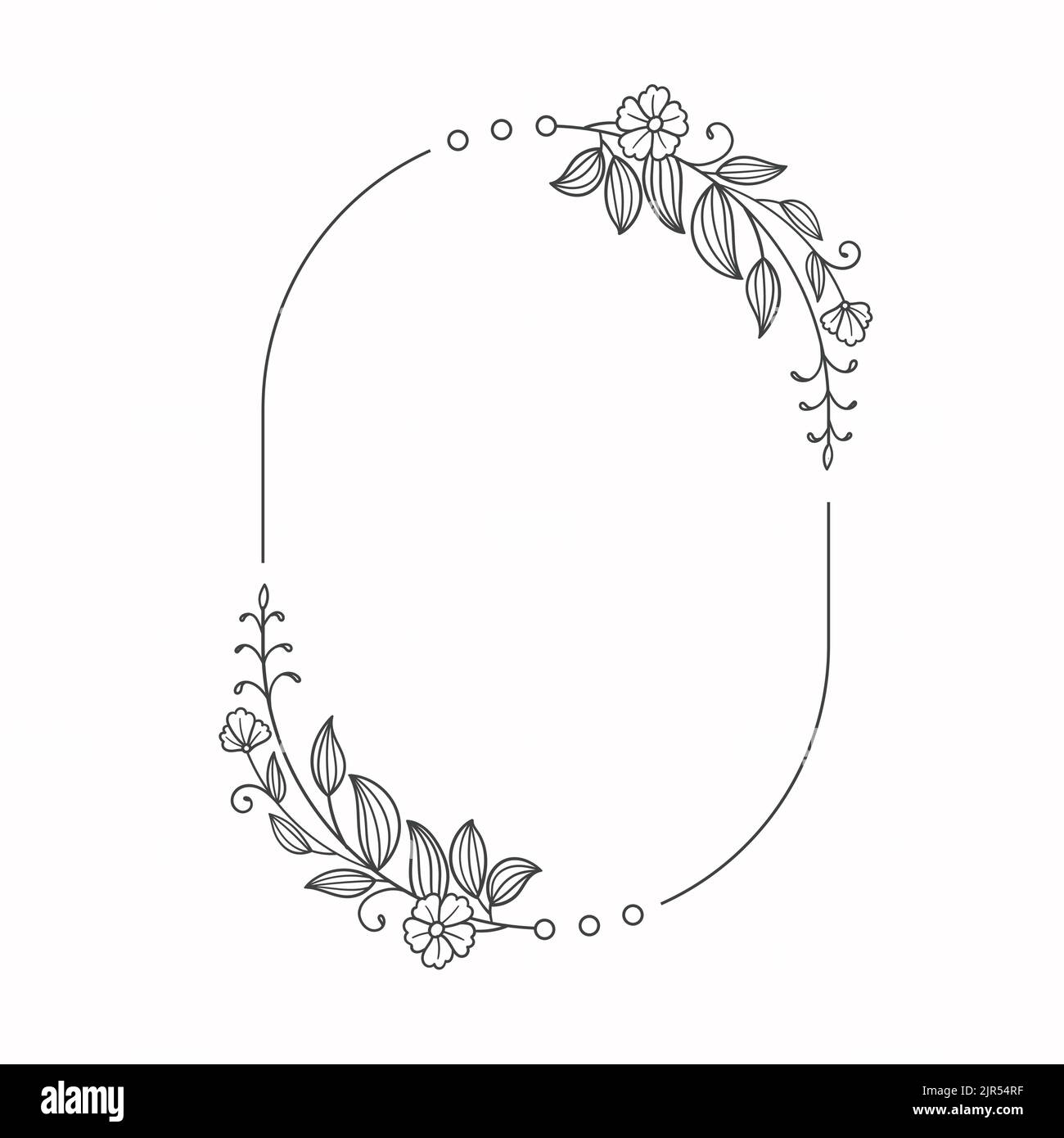 A black oval frame with floral design decorations against white ...