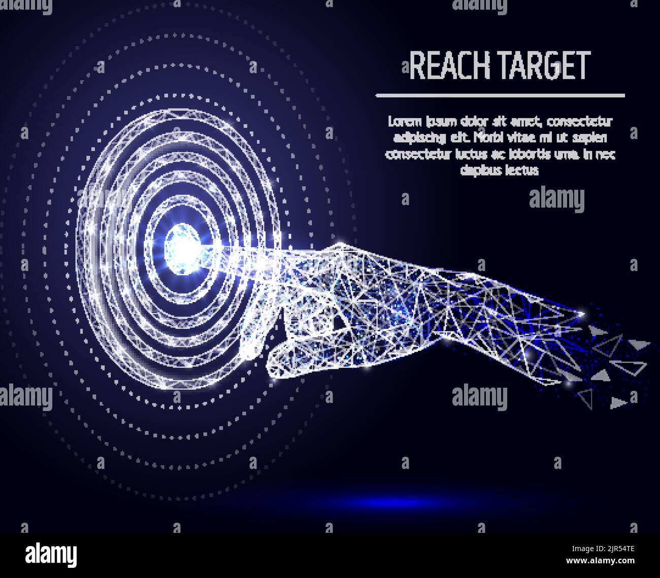 Vector polygonal art style human hand touching glowing point at target ...