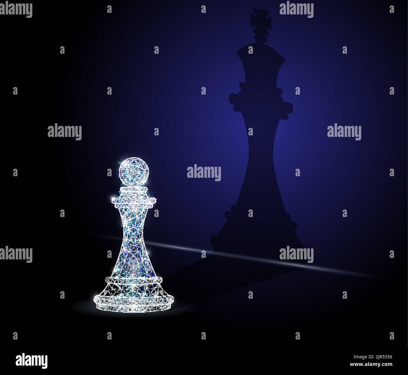 Vector polygonal art style chess pawn with chess king shadow. Low poly ...