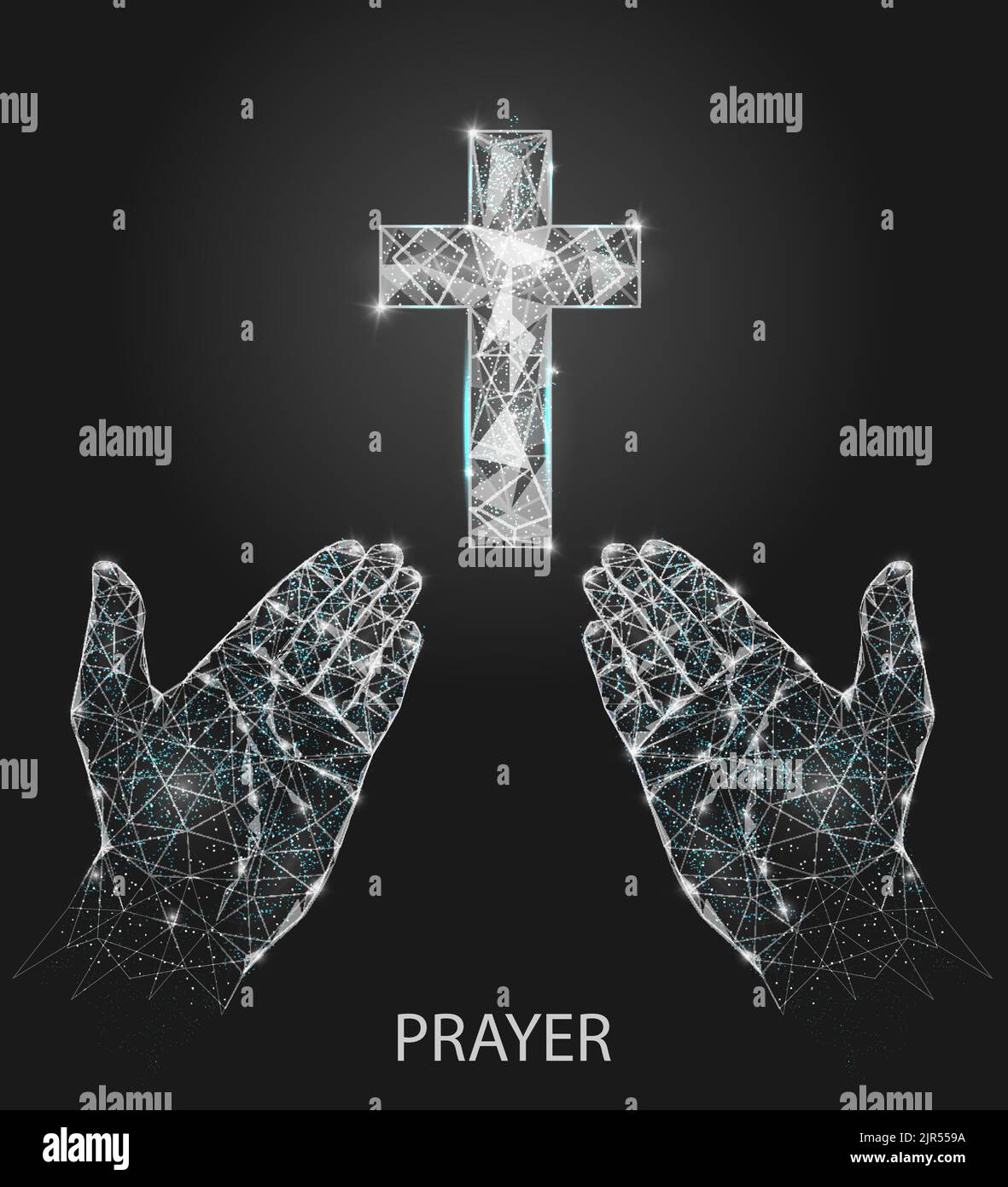 Vector polygonal art style christian prayer hands with cross. Low poly ...