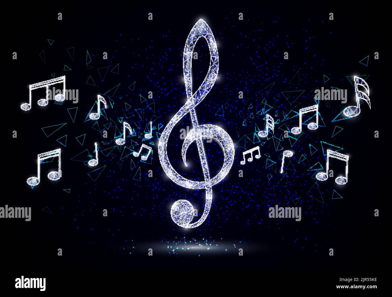 Vector polygonal art style treble clef with musical notes. Low poly ...