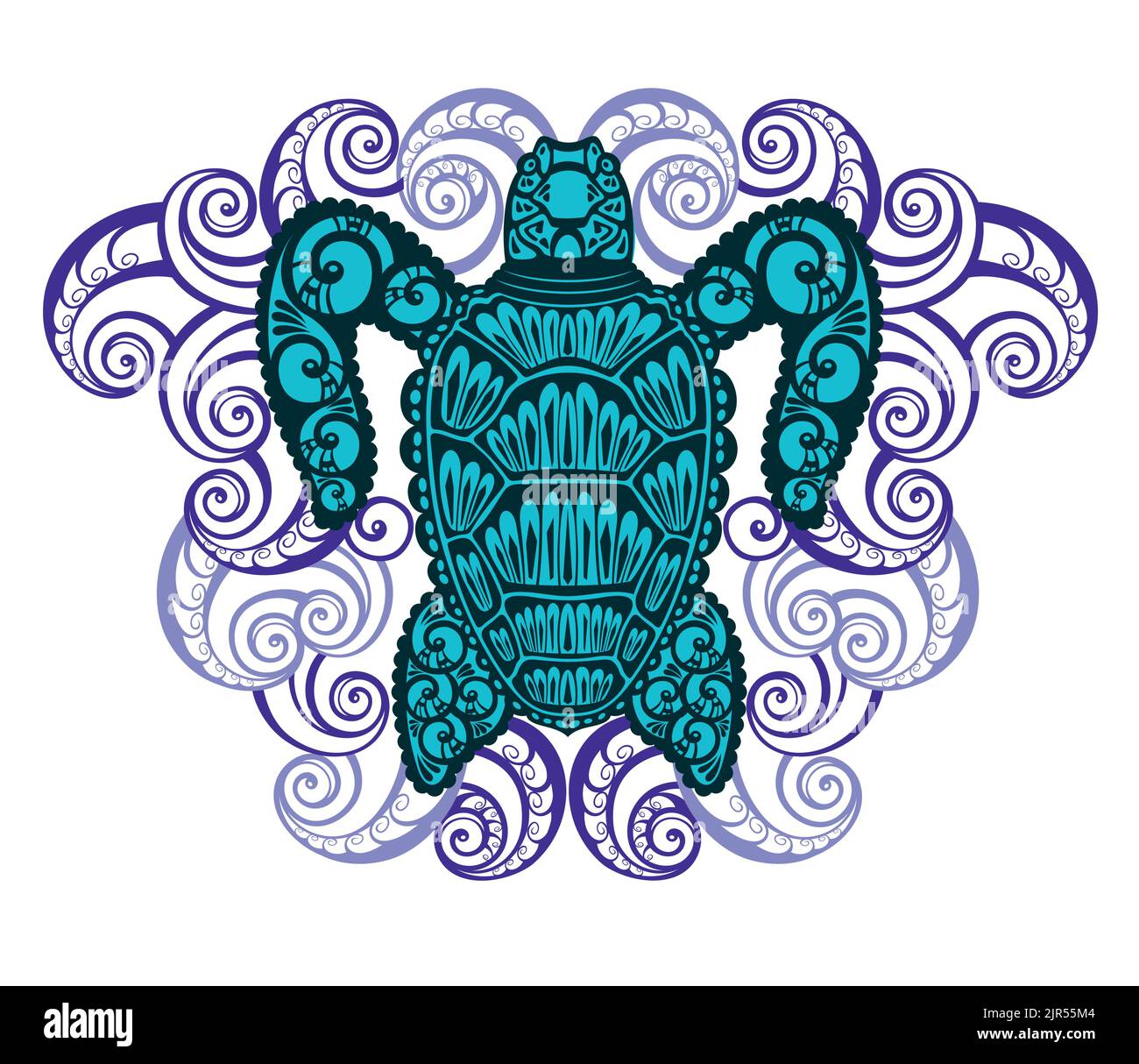 Decorative Sea Turtle Turquoise Oceanlife Vector Art. Vector ...