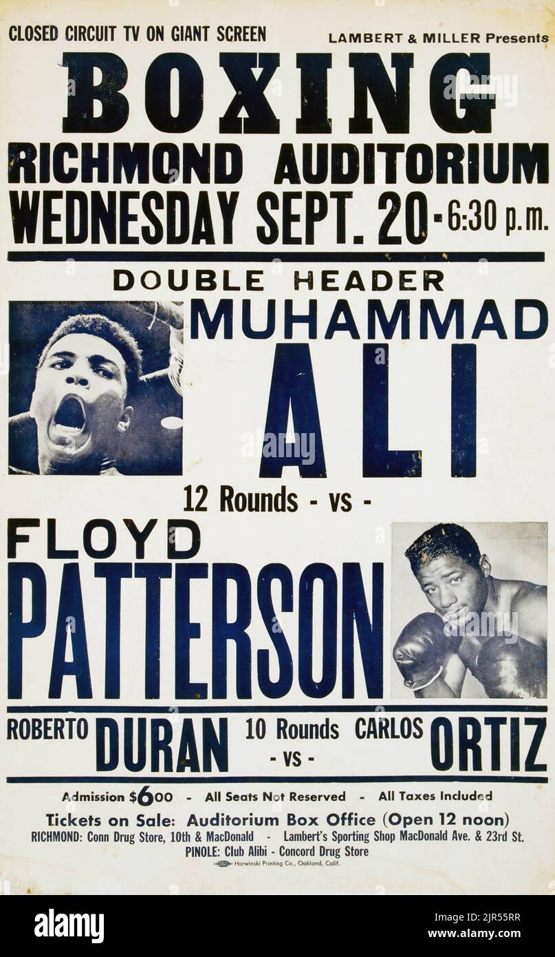 1972 Muhammad Ali vs. Floyd Patterson II Closed Circuit Poster Stock ...