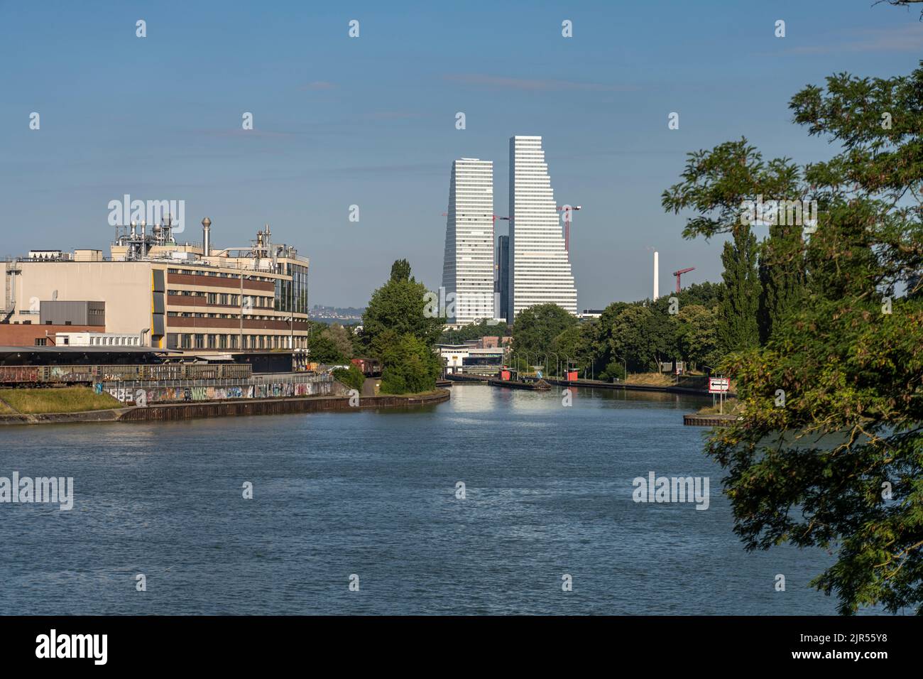 Roche-Turm oder Roche Tower und der Rhein in Basel, Schweiz, Europa ...