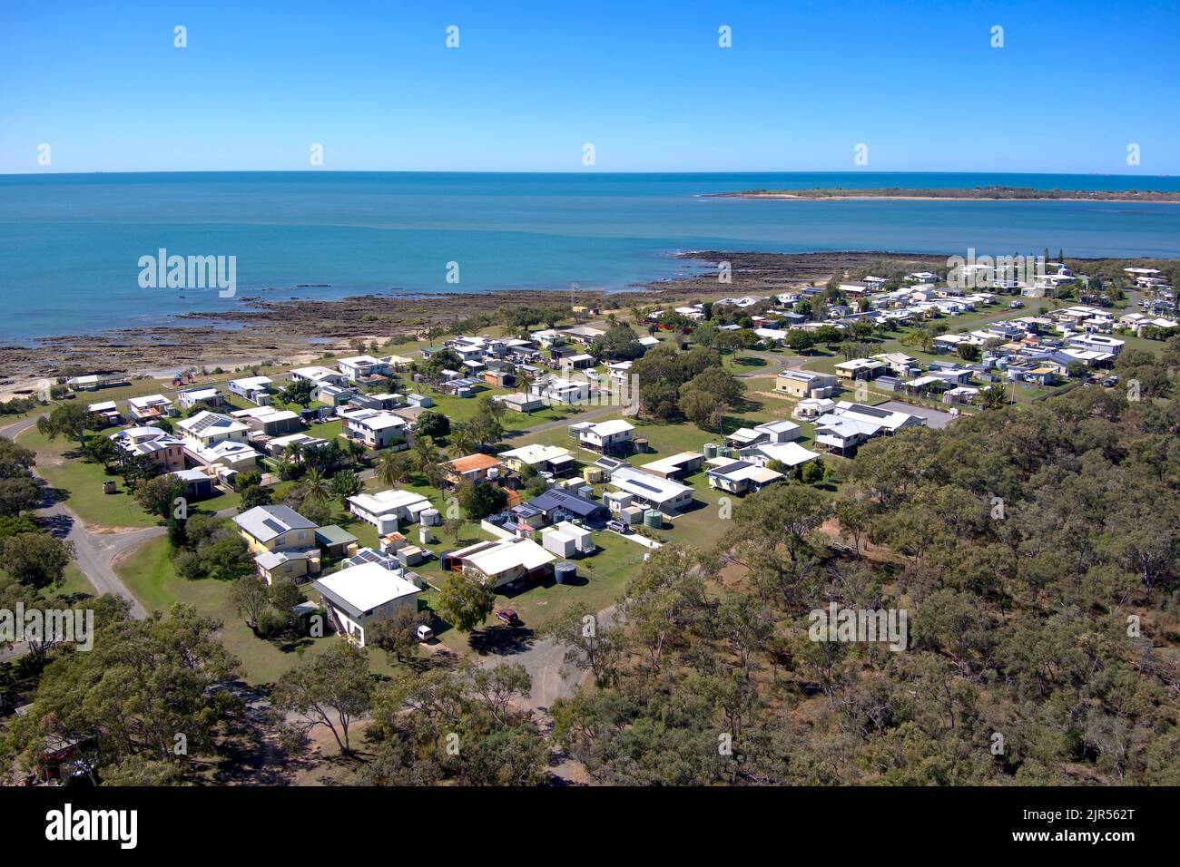 Aerial of Southend the only village on Curtis Island Queensland ...