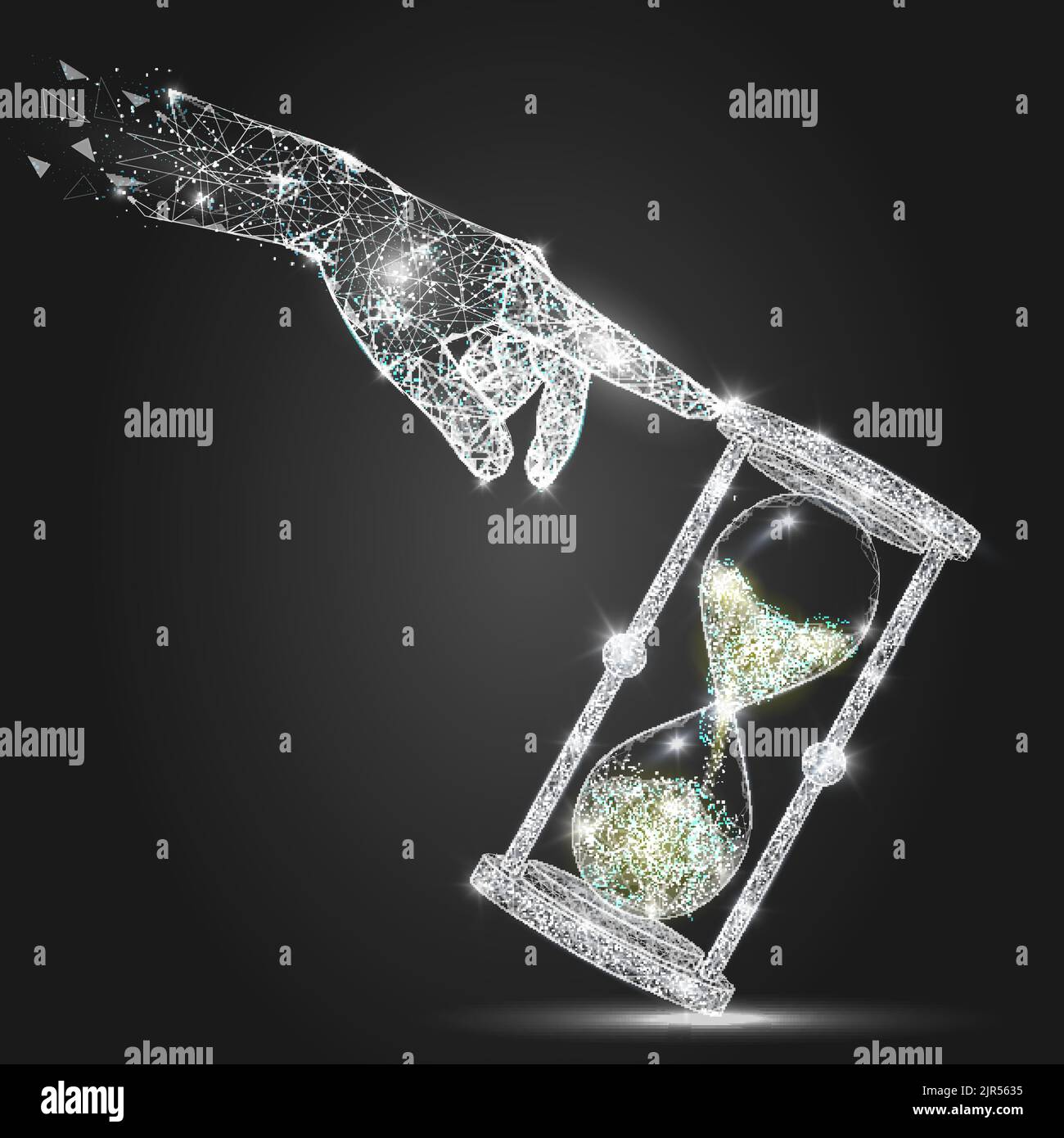 Vector polygonal art style human hand tilting hourglass. Low poly ...