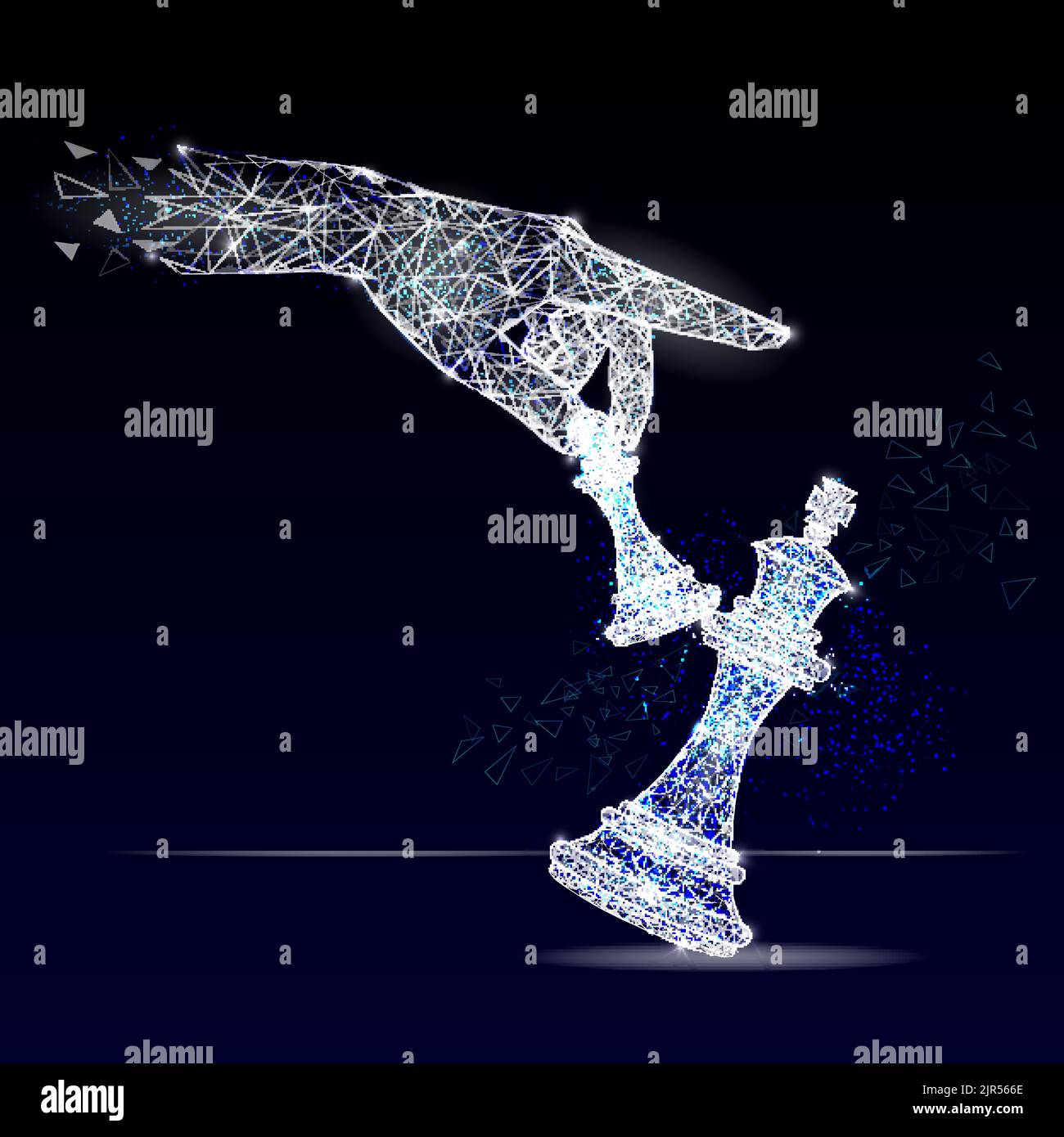 Vector polygonal art style human hand holding pawn knocking down king ...