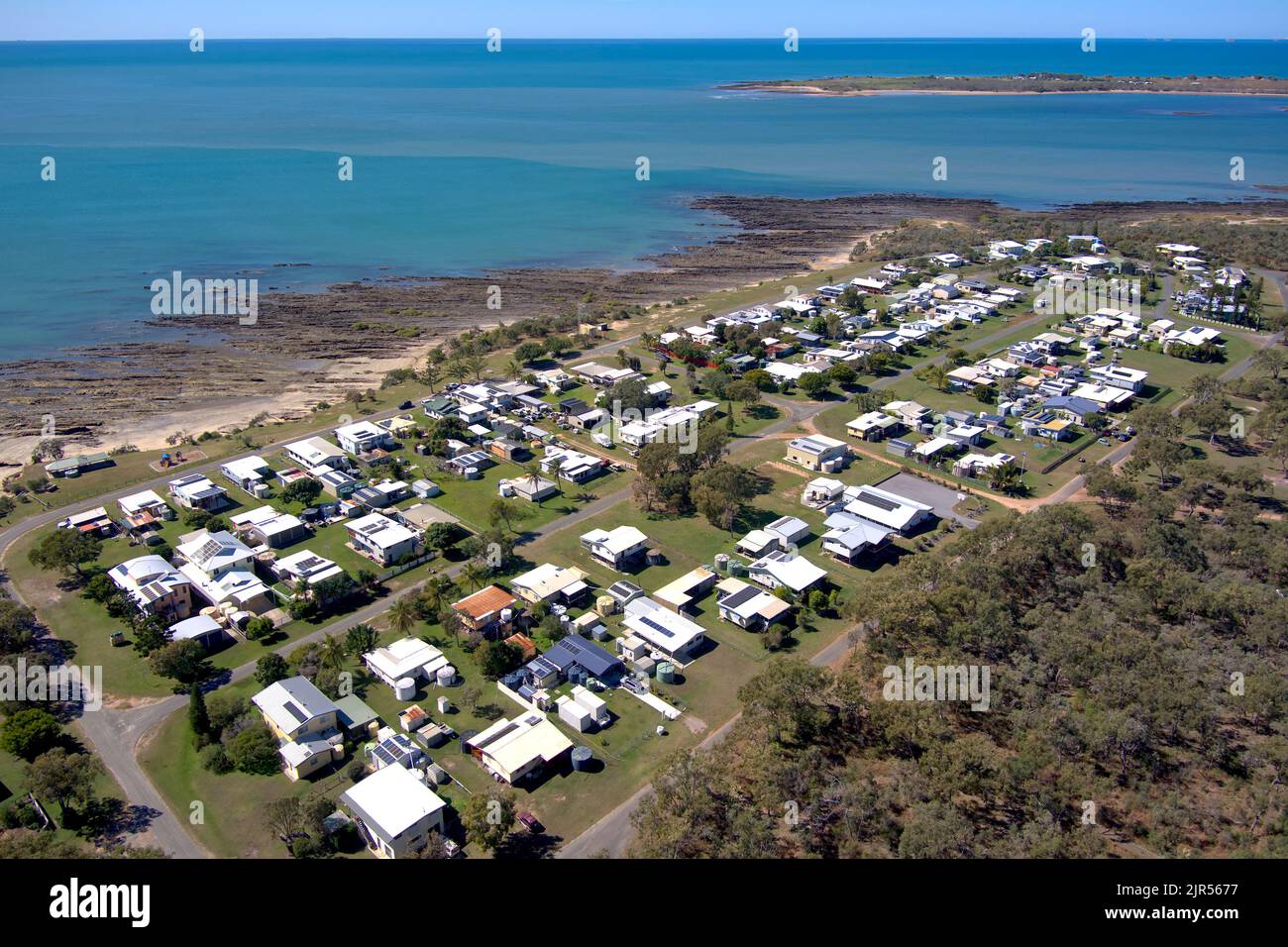 Aerial of Southend the only village on Curtis Island Queensland ...