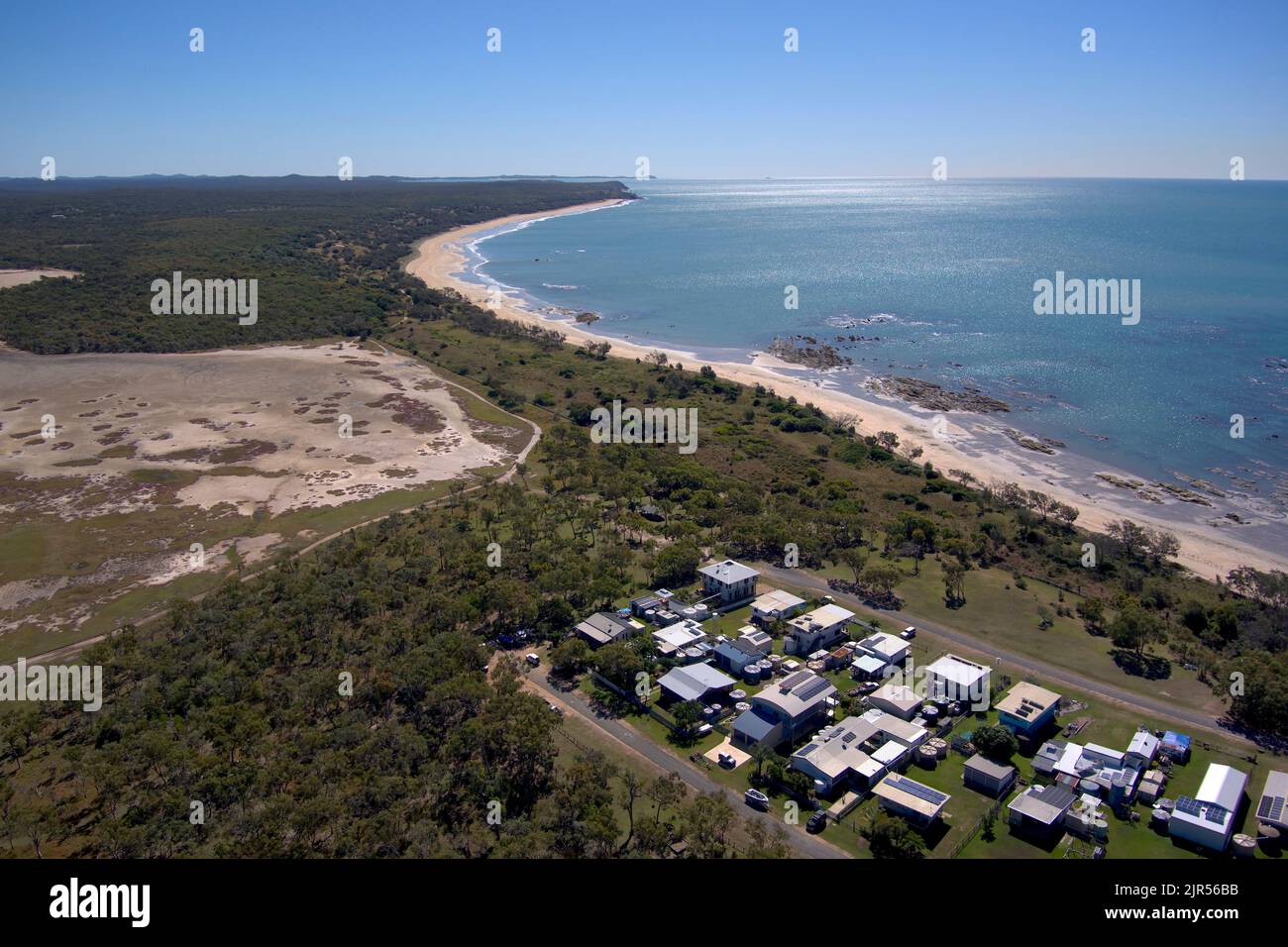 Aerial of Southend the only village on Curtis Island Queensland ...