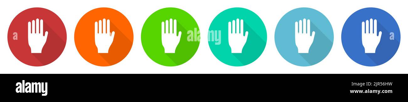 Stop icon set, flat design vector illustration in 6 colors options for ...