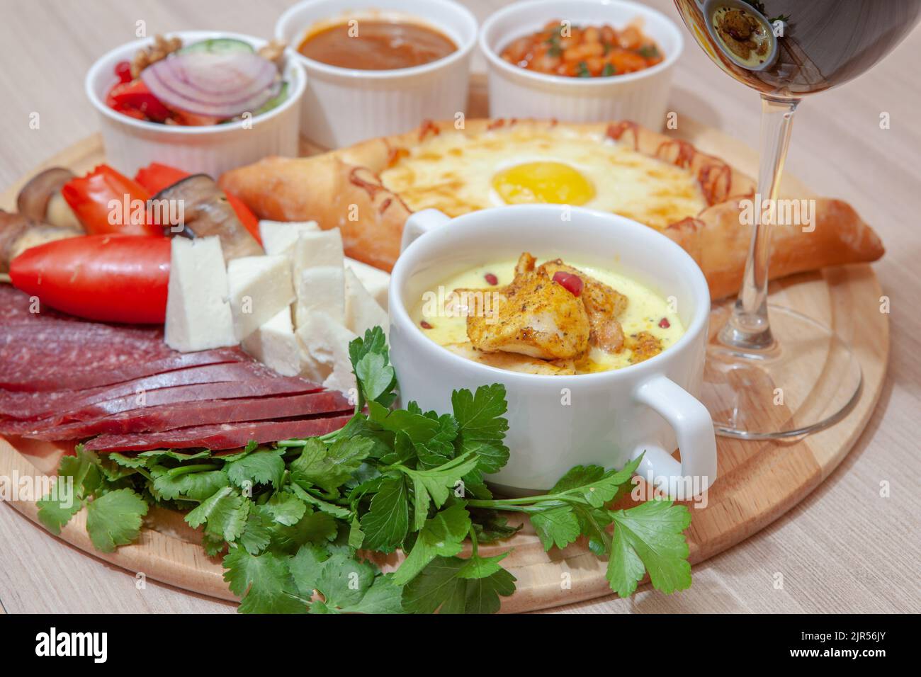 caucasian cuisine, restaurant, appetizer, seasonings, meat, bread ...