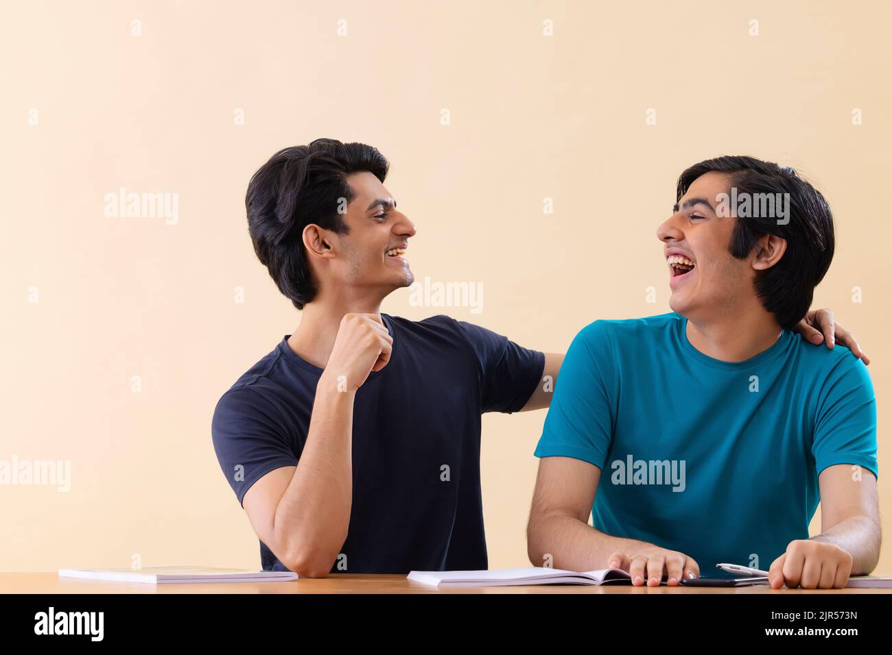 Two teenage boys studying together at home Stock Photo - Alamy