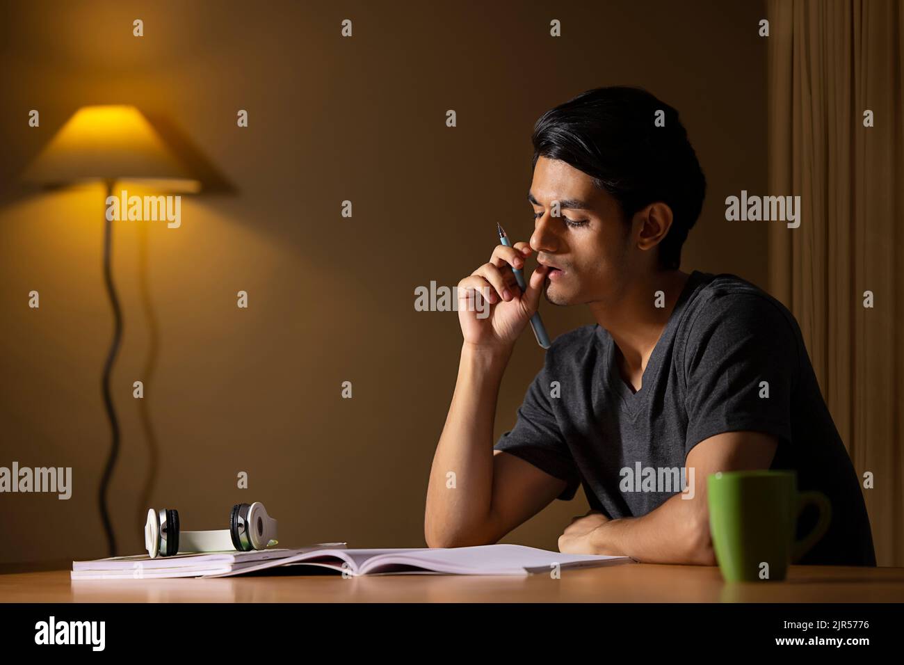 Portrait of teenage boy studying at home Stock Photo - Alamy