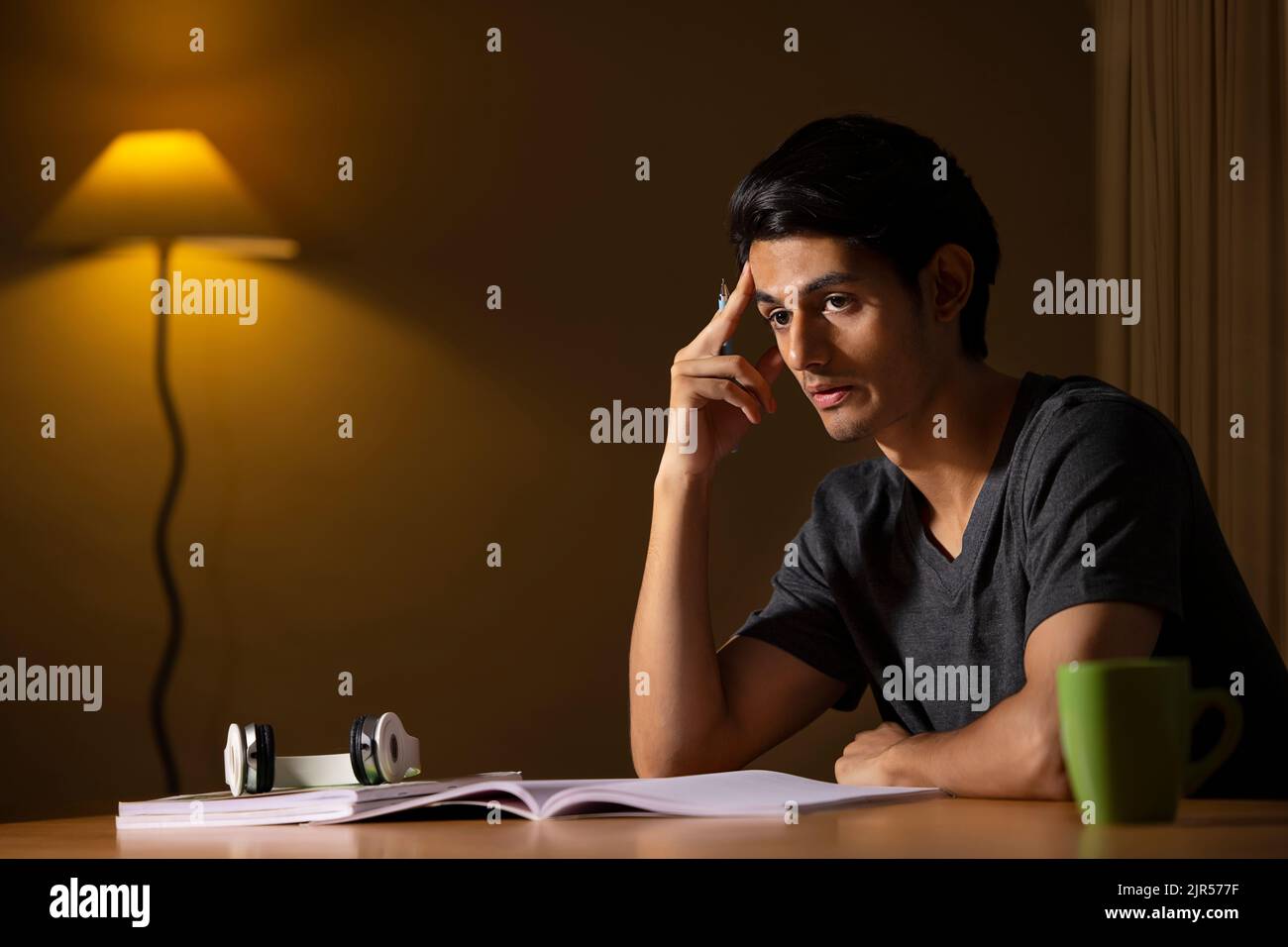 Portrait of teenage boy studying at home Stock Photo - Alamy