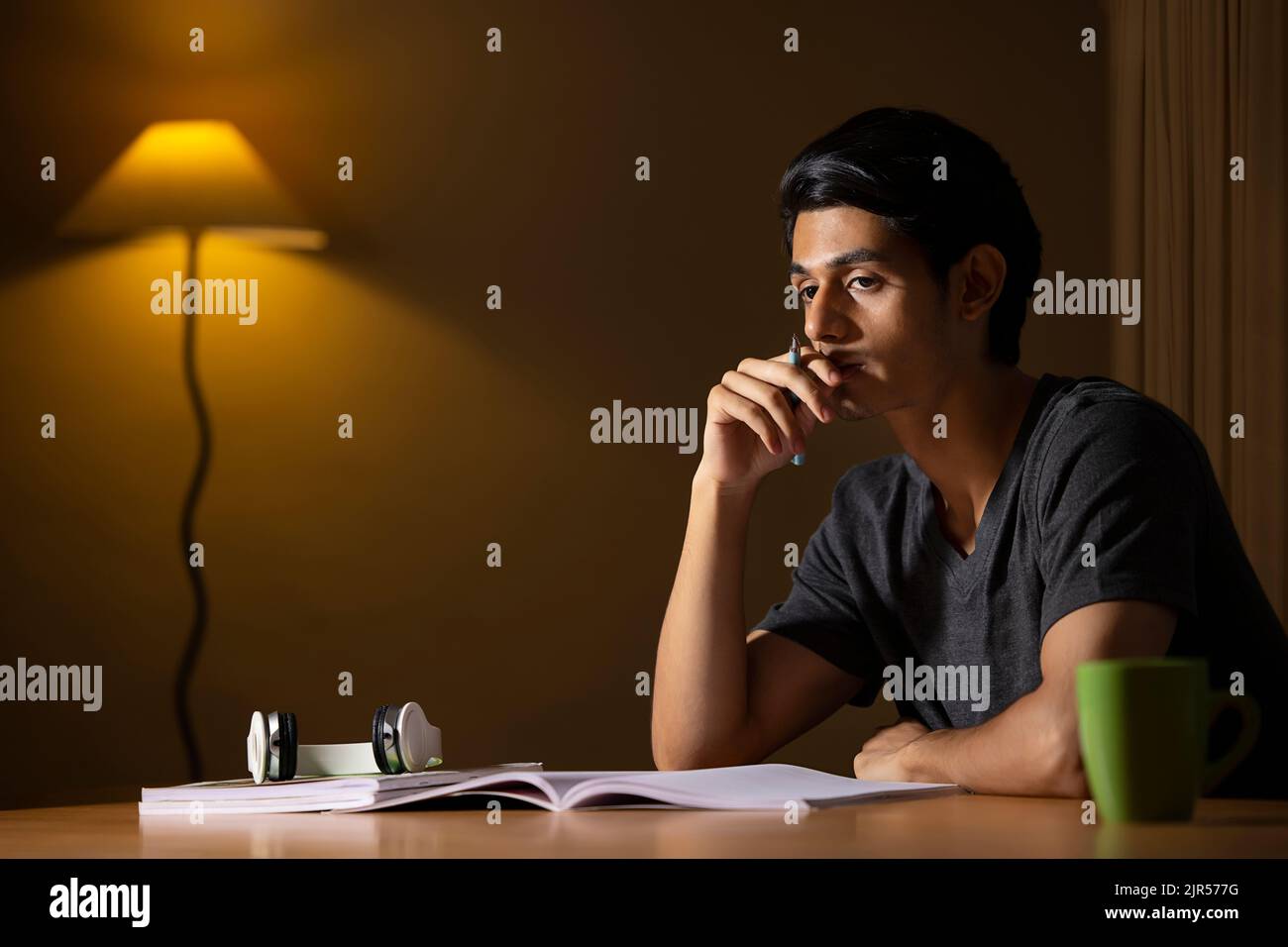 Portrait of teenage boy studying at home Stock Photo - Alamy