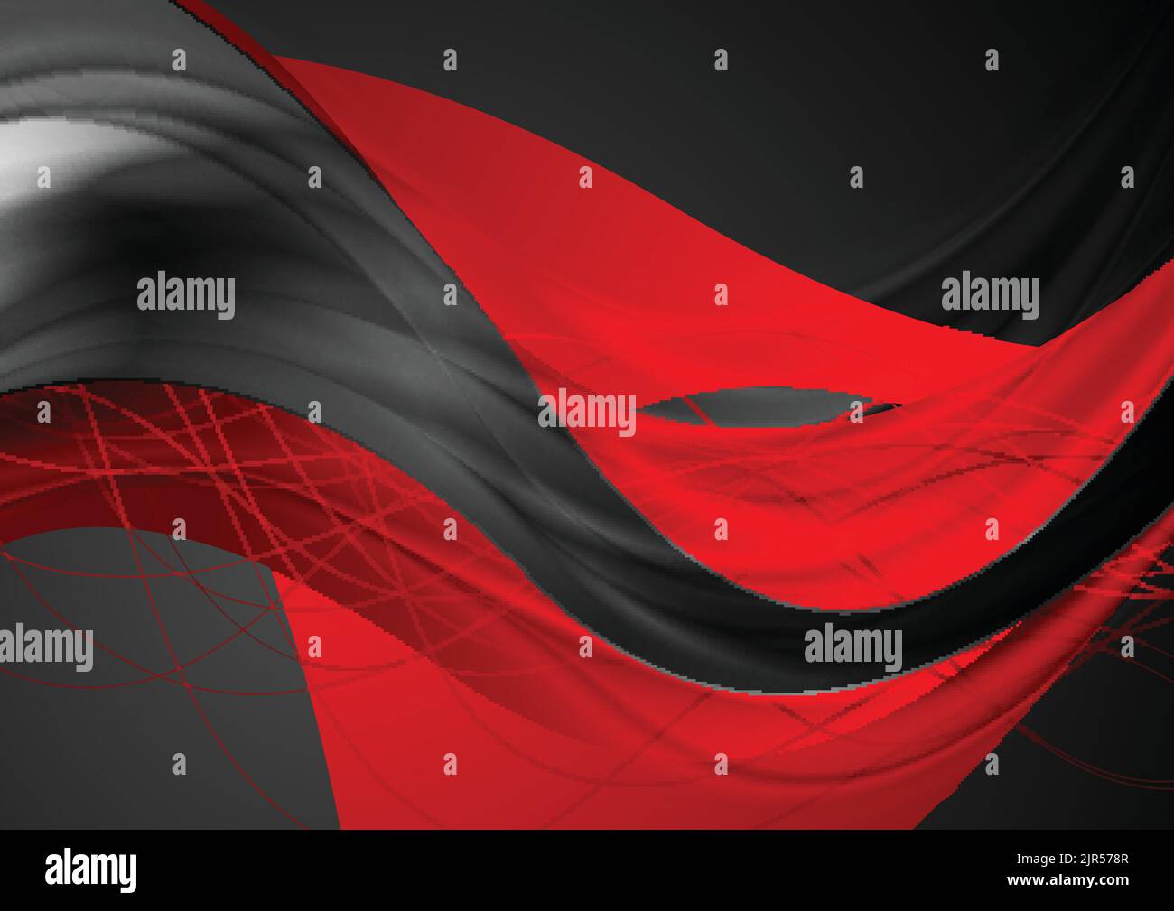 Red black shiny glossy waves and curved lines abstract background ...
