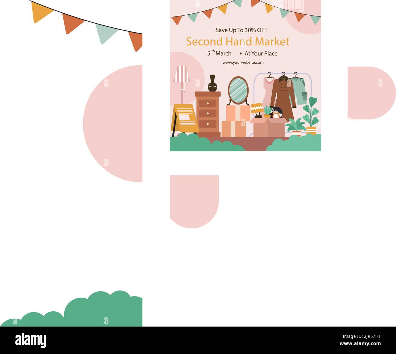 Flat posts set for second hand flea market event Vector illustration ...