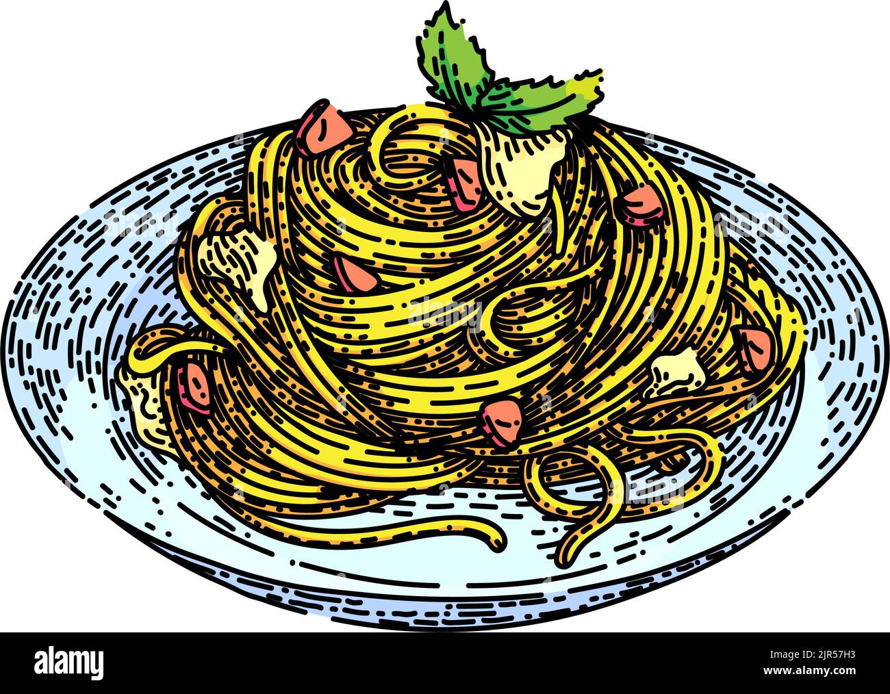 spaghetti pasta hand drawn vector. food sauce, italian dinner, cooked ...