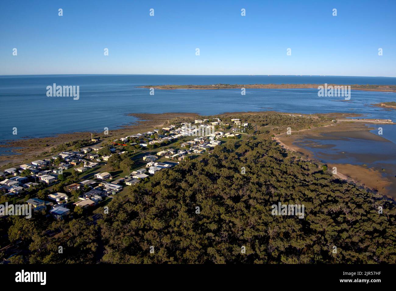 Aerial of Southend the only village on Curtis Island Queensland ...