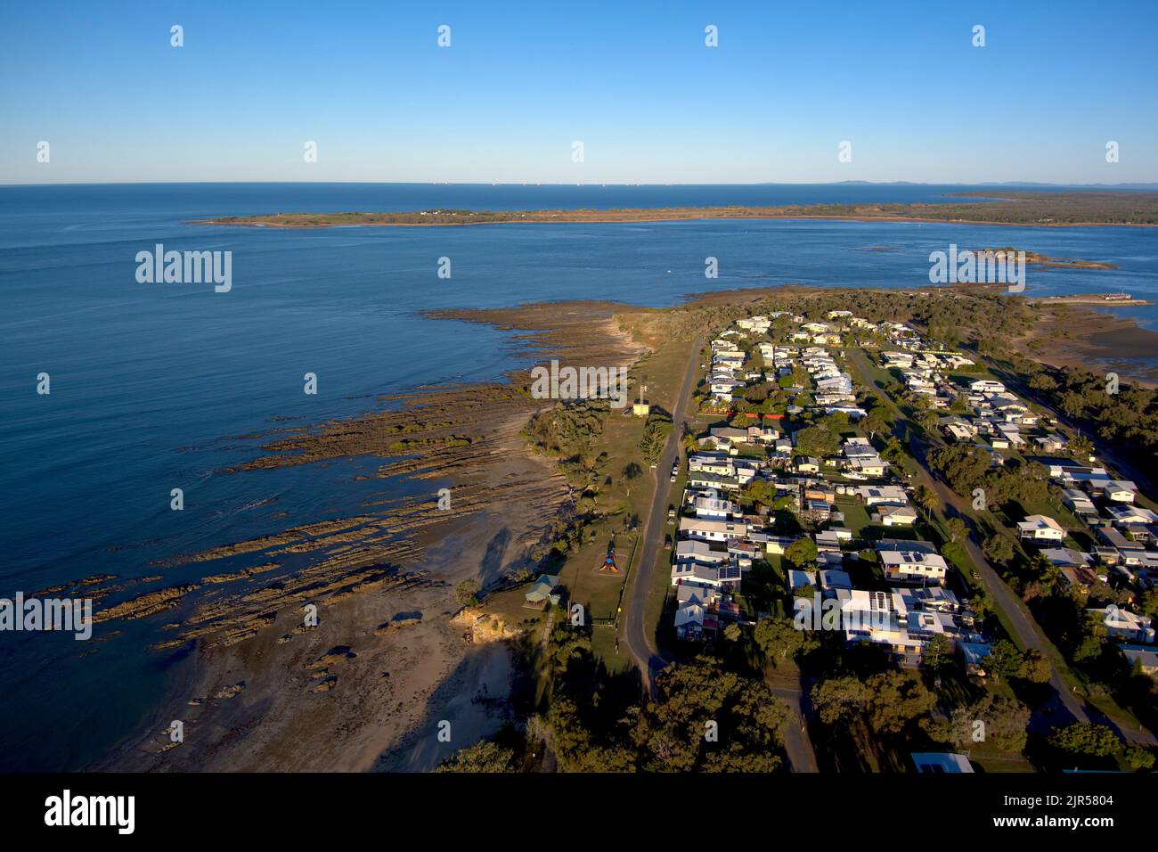 Aerial of Southend the only village on Curtis Island Queensland ...