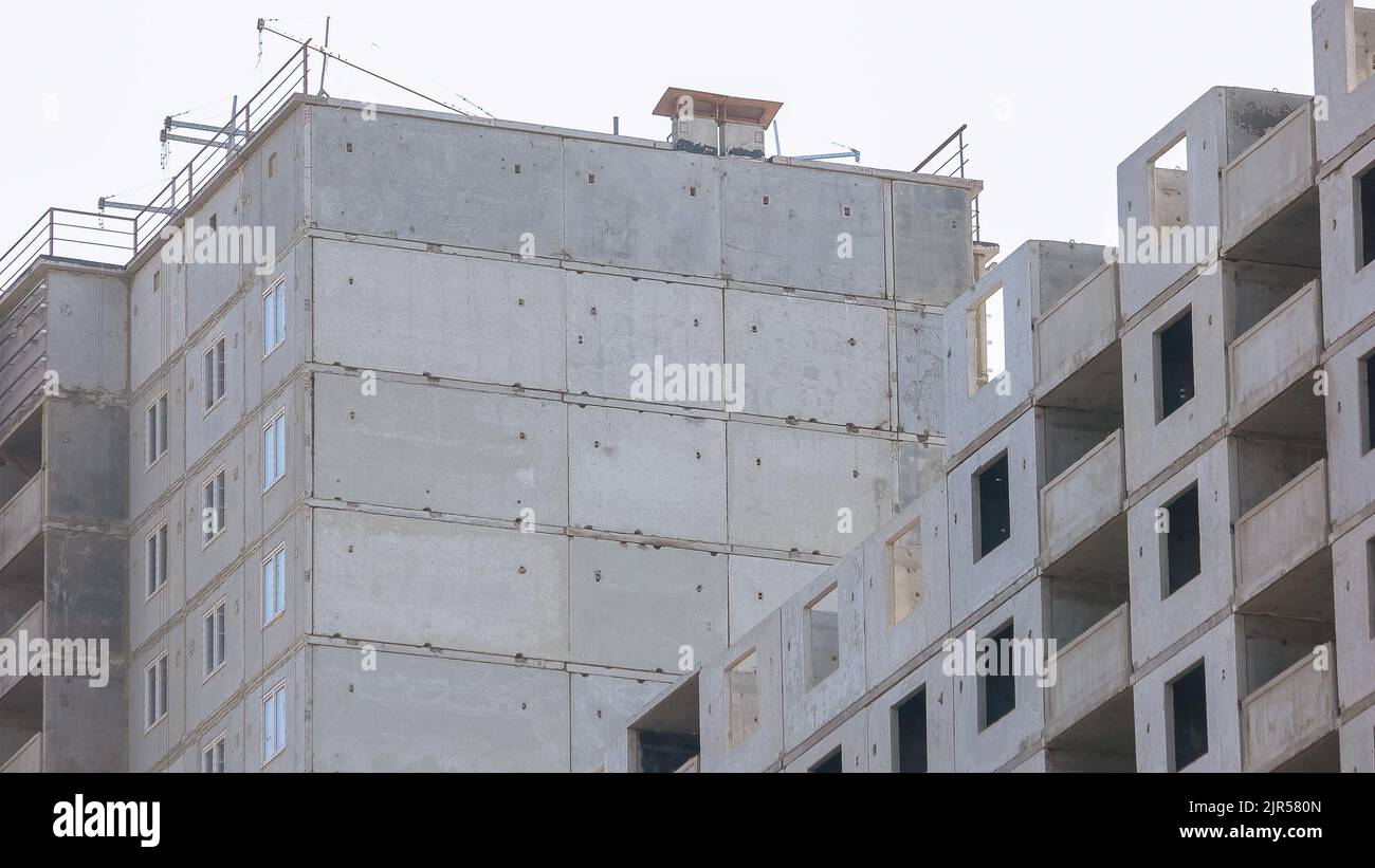 Construction of the high-rise building without windows. Skyscrapper ...