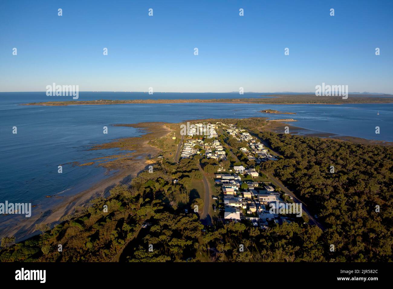 Aerial of Southend the only village on Curtis Island Queensland ...