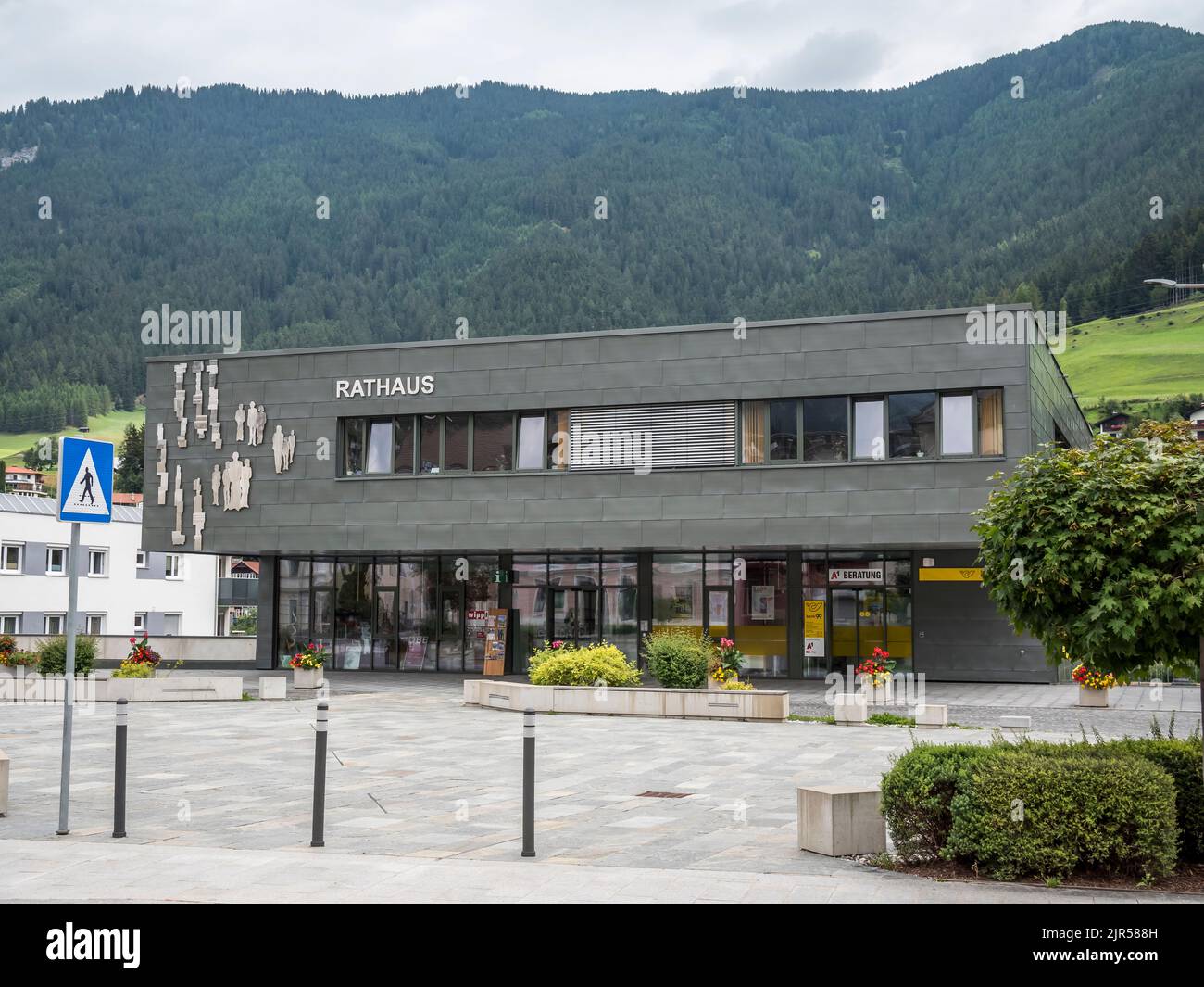 Typical street scene at Steinach am Brenner a working town located on ...