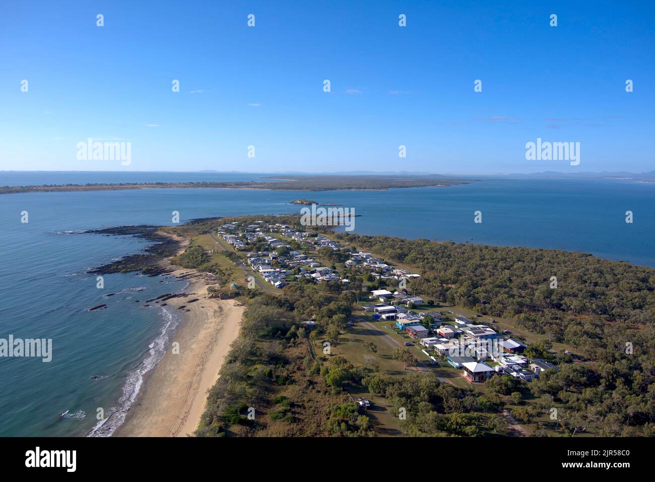 Aerial of Southend the only village on Curtis Island Queensland ...
