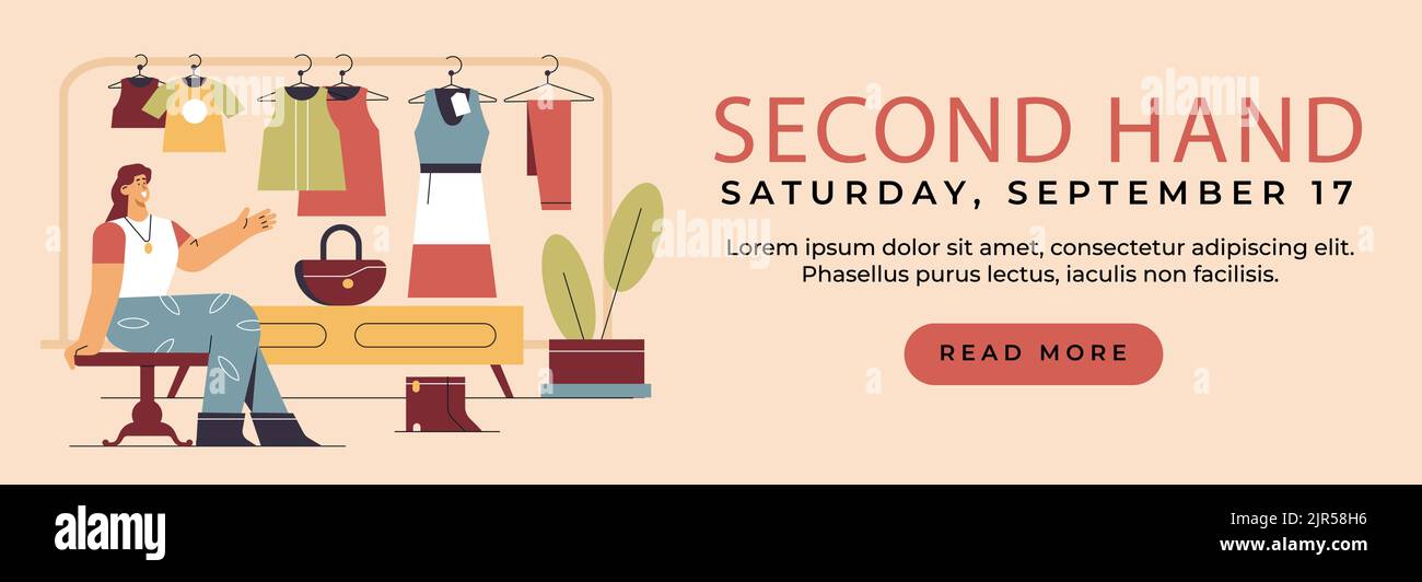 Flat horizontal banners set for second hand flea market event Vector ...