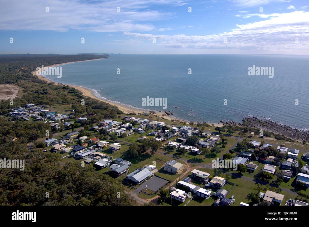 Aerial of Southend the only village on Curtis Island Queensland ...