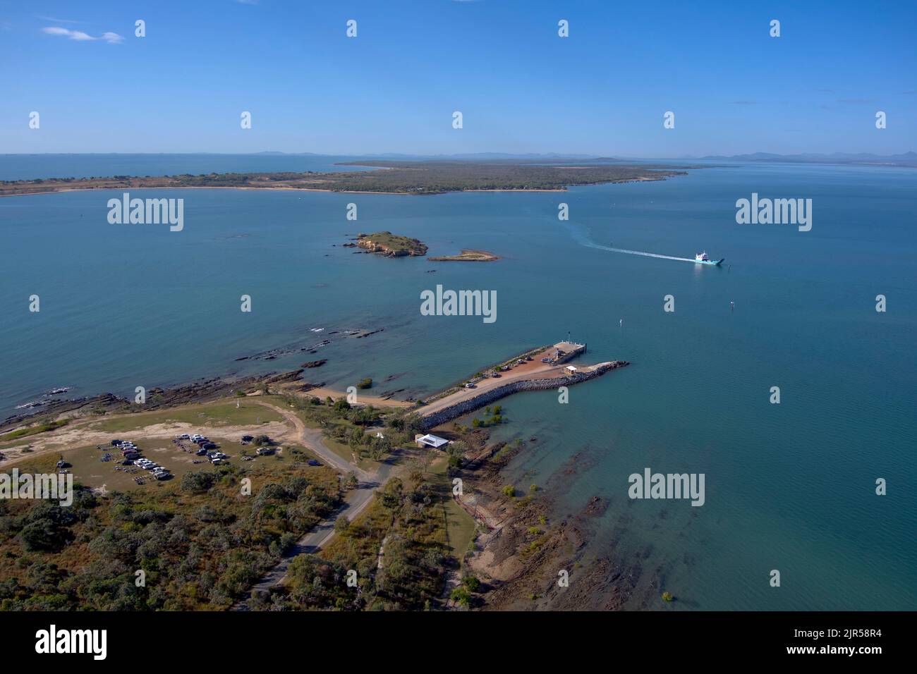 Aerial of boat ramp ferry terminal at South End the only village on ...