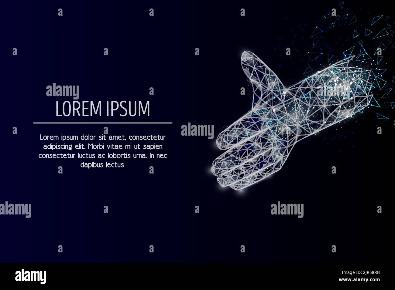 Vector polygonal art style human hand. Low poly wireframe mesh with ...