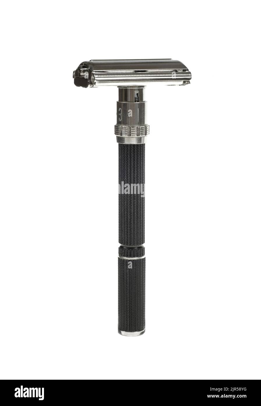 Classic steel razor isolated on white Stock Photo - Alamy